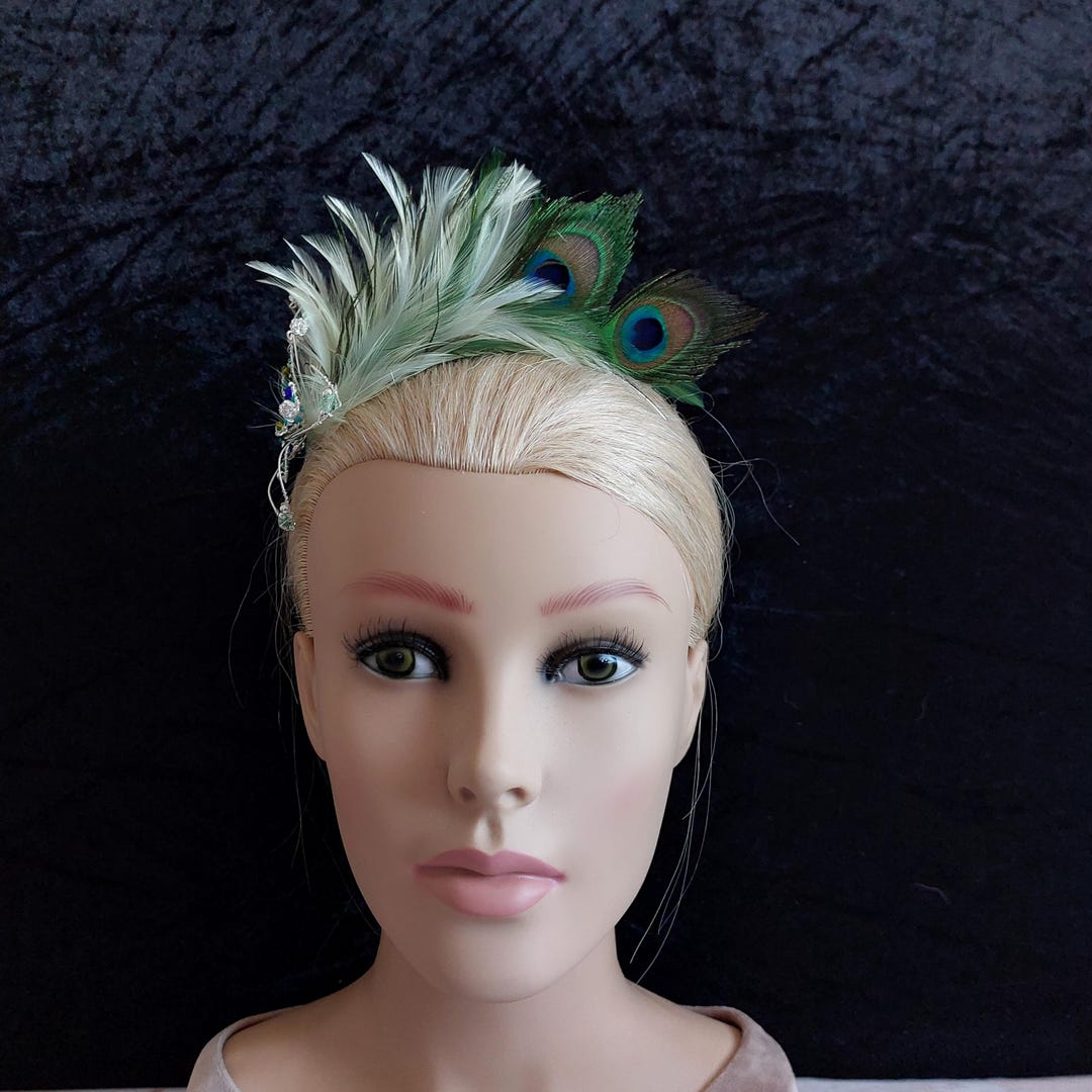Unique Peacock Sage Headband Feather Fascinator: UK Handmade Butterfly ...