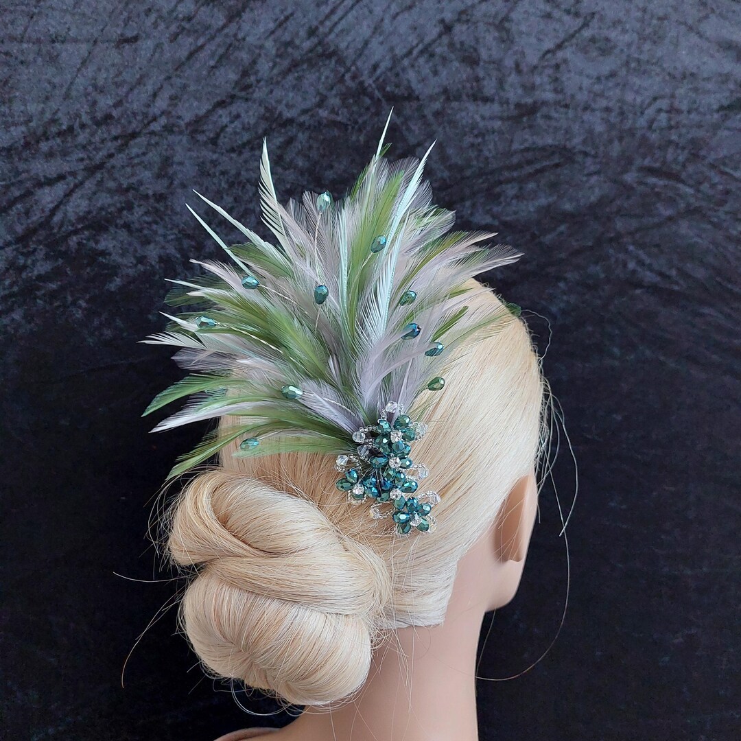 Dark Sage Green Feather Fascinator: Unique UK Handmade Jewel With ...