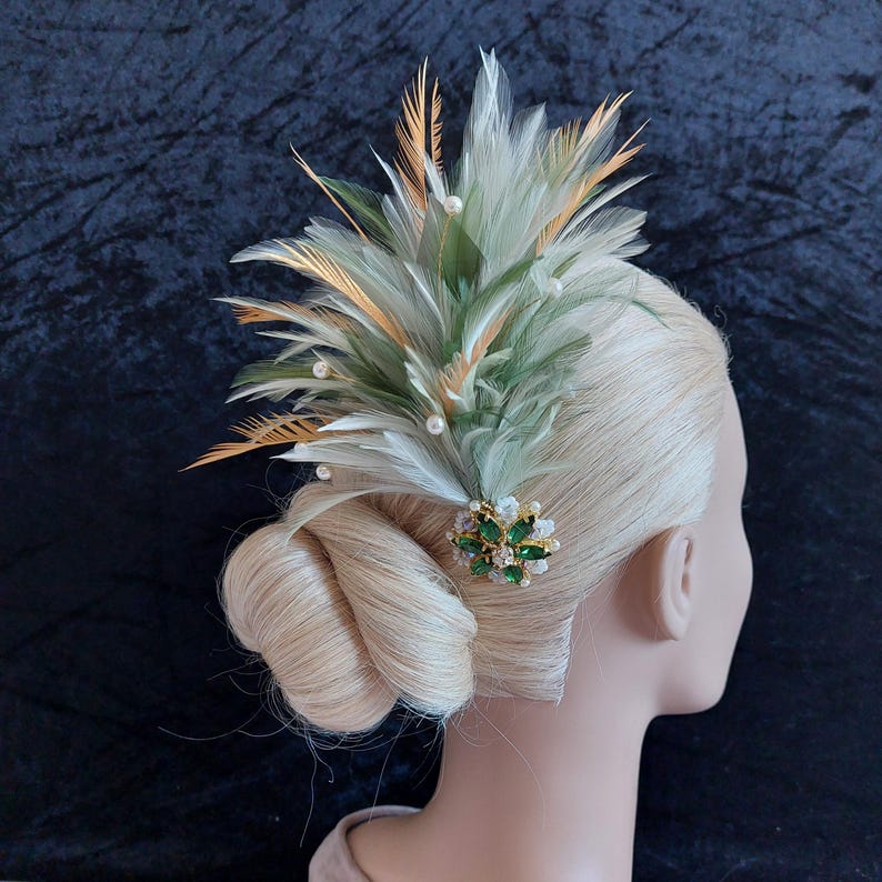 Unique Light & Dark Sage Green Feather Fascinator: UK Handmade Brooch ...