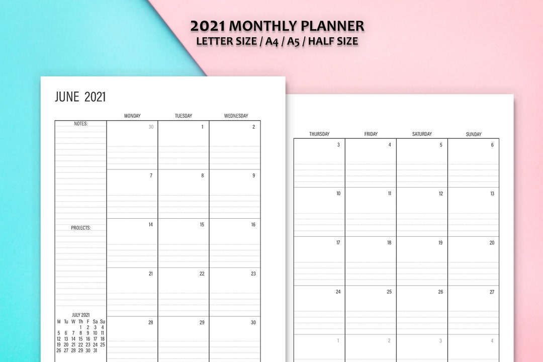 2021 Monthly Planner | Monthly Calendar | Printable PDF | Minimalistic ...