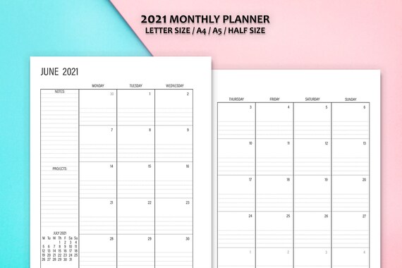 2021 Monthly Planner Monthly Calendar Printable PDF | Etsy