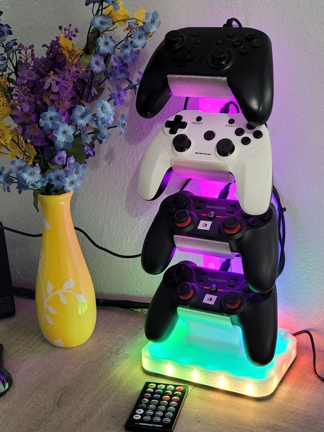 RGB LED Lit Video Game Controller Tower Store up to 4 Controllers With ...