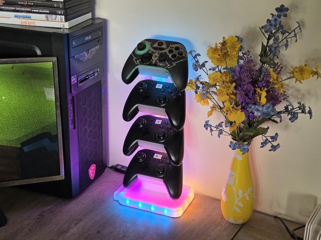 RGB Light up Controller Tower, Video Game Storage, LED Upright Display ...