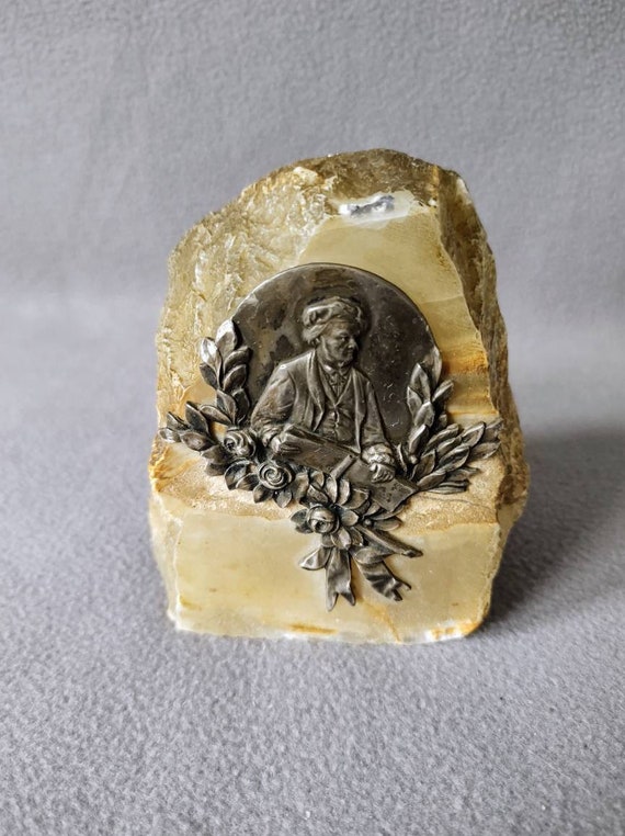 Natural Stone Paperweight With Bas-relief in a Metal Art | Etsy