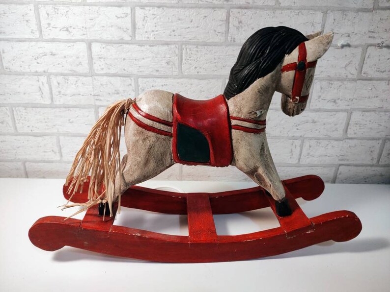 Vintage Wooden Rocking Horse, 1st Half 20 Century, Decoration Objects ...
