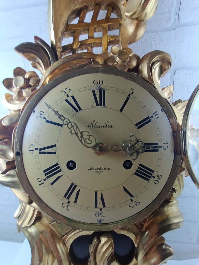 Skandia Stockholm Gilded Wooden Wall Clock With Hermle Mechanism - Etsy