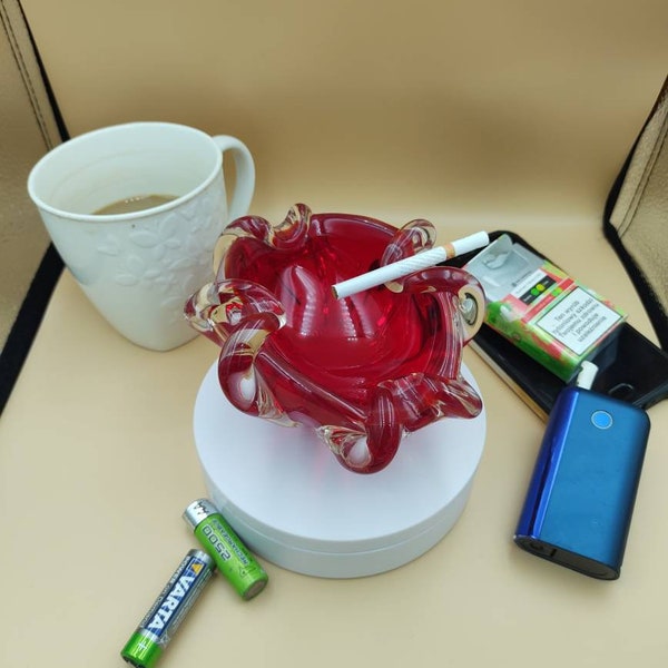 Red Glass Ashtray - Etsy
