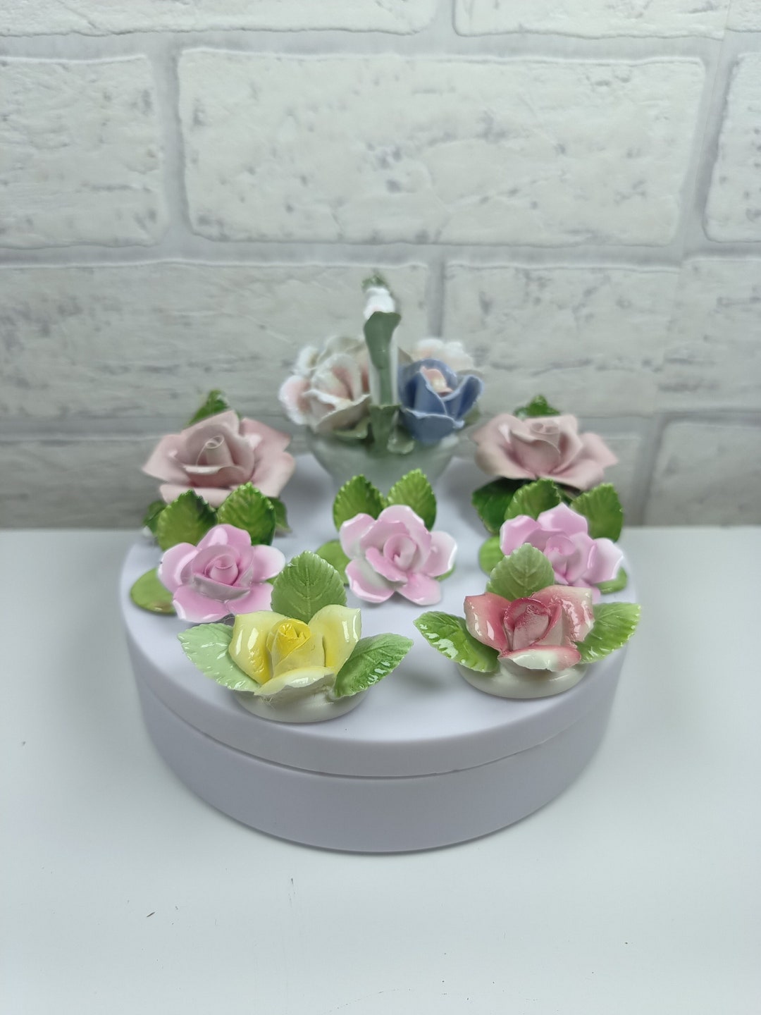 Porcelain Roses - Set of 7 Individual Pieces and a Small Bouquet in a ...