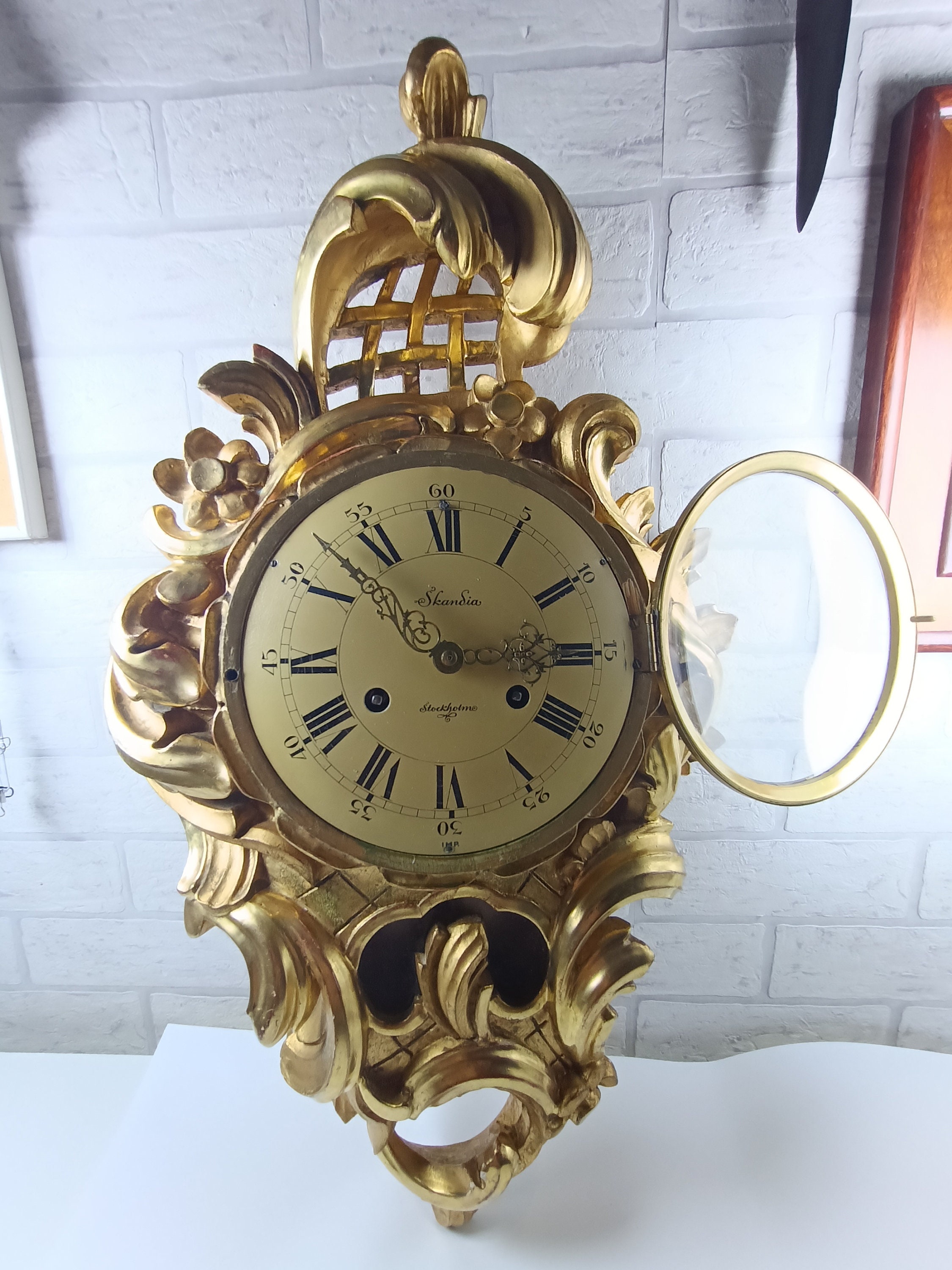 Skandia Stockholm Gilded Wooden Wall Clock With Hermle Mechanism - Etsy