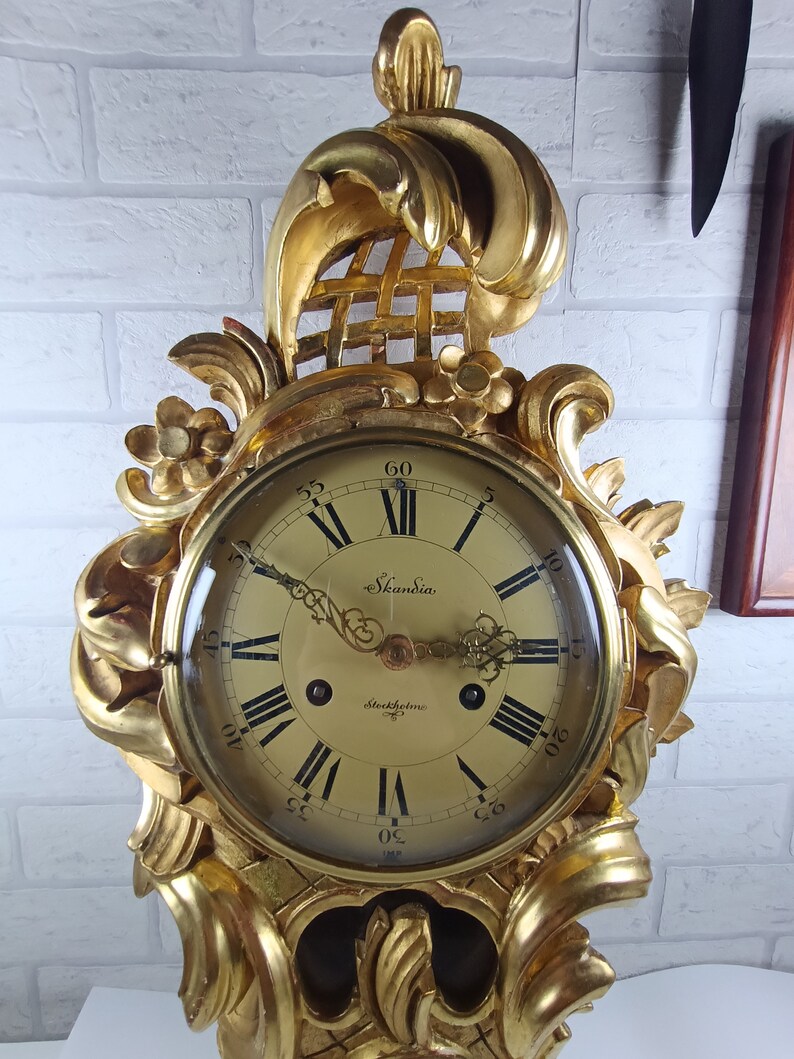 Skandia Stockholm Gilded Wooden Wall Clock With Hermle Mechanism - Etsy