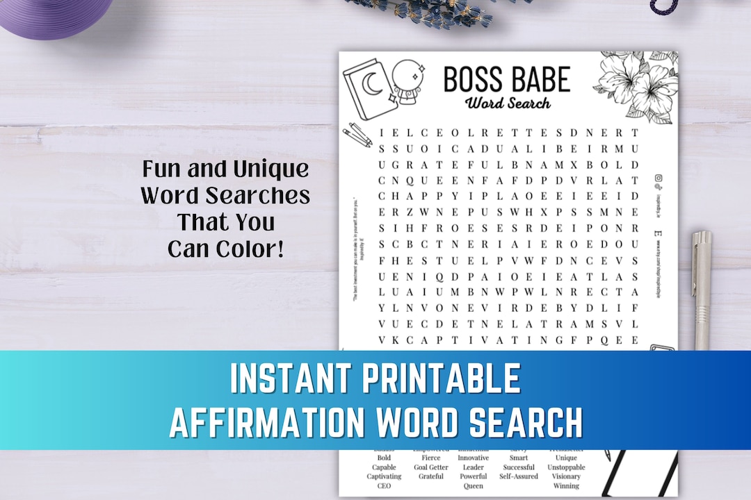 Gift-for Her Boss Babe Word Search Digital Bachelorette Game Instantly ...