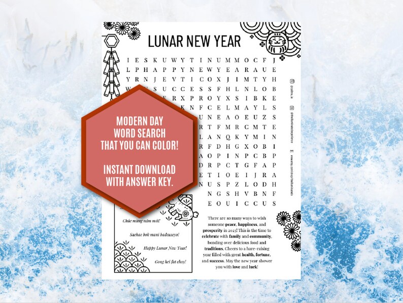 Lunar New Year Word Search Printable Activities Kids - Etsy