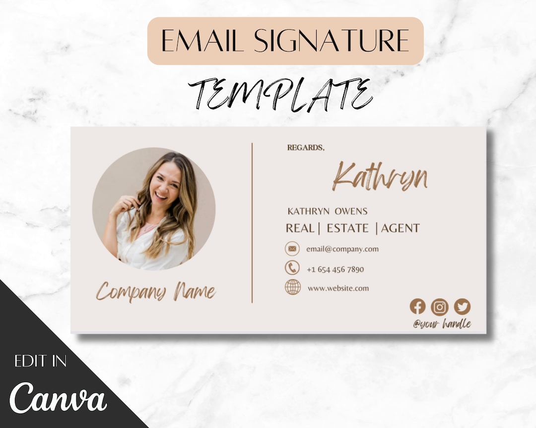 Email Signature Template With Logo & Photo Editable Canva Signature ...