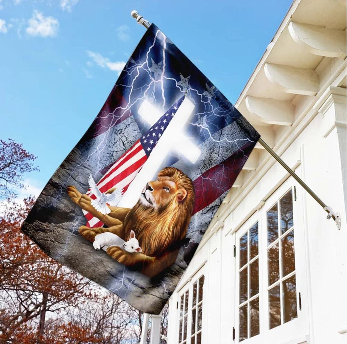 Lion And Lamb Cross American Flag Christian Cross and | Etsy