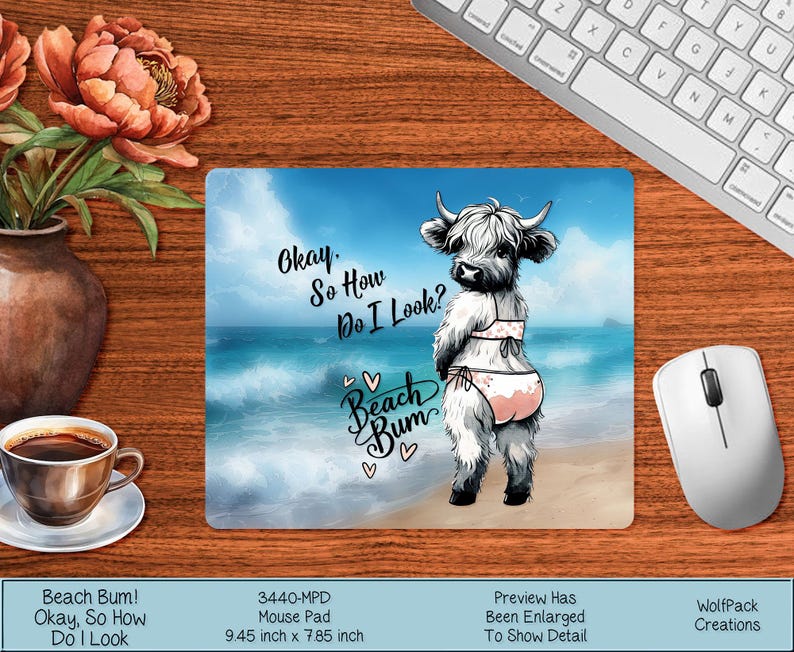 Highland Cow Beach Bum Mouse Pad - Etsy