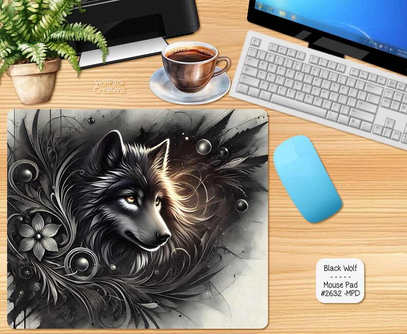Black Wolf Mouse Pad - Etsy