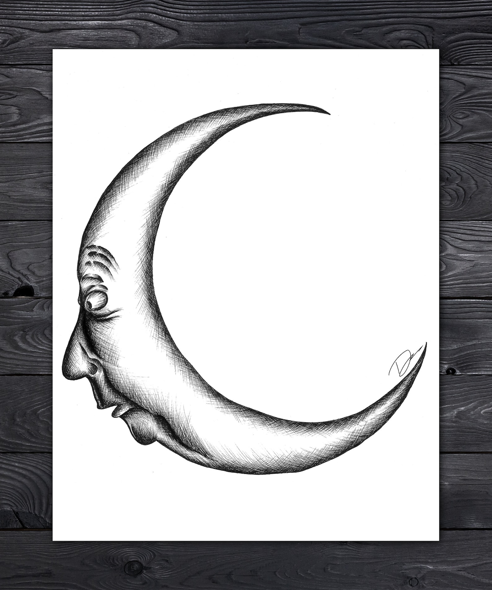 Moon Face Pen and Ink Print Surreal Style Artwork | Etsy