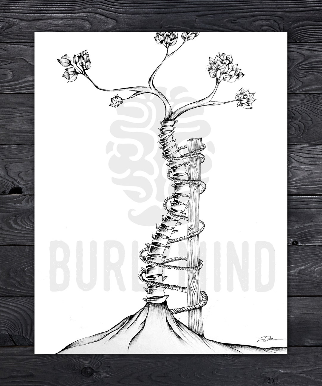 Scoliosis Tree, Spine Curved Pen and Ink Print, Whimsical Style Bent ...