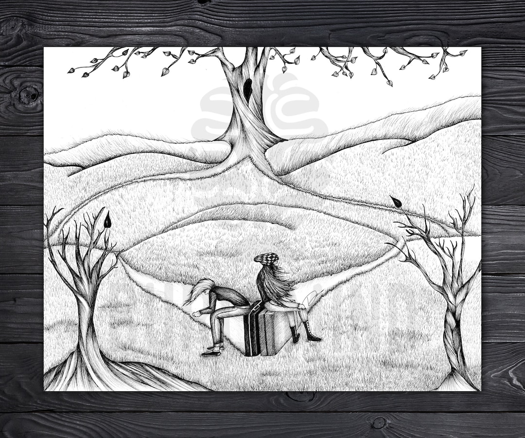 Different Paths, Same Destination, Pen and Ink Print, Whimsical Style ...