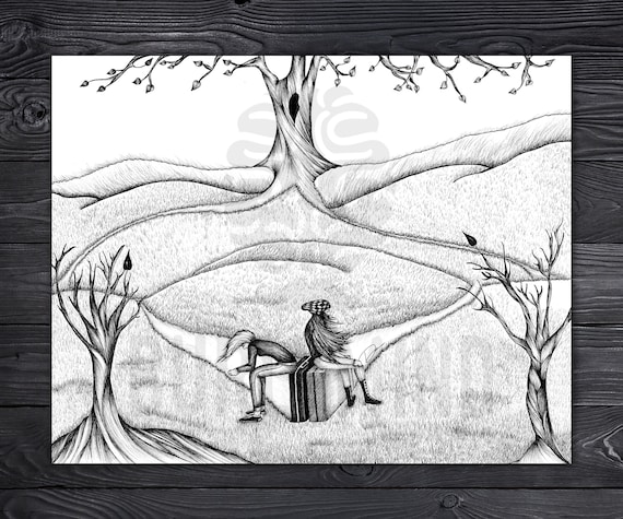 Different Paths Same Destination Pen And Ink Print Etsy 