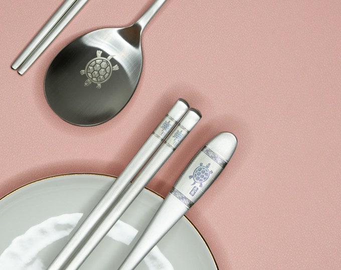 Silver Sea Turtle Design Korean Chopsticks and Spoon_simple Package ...