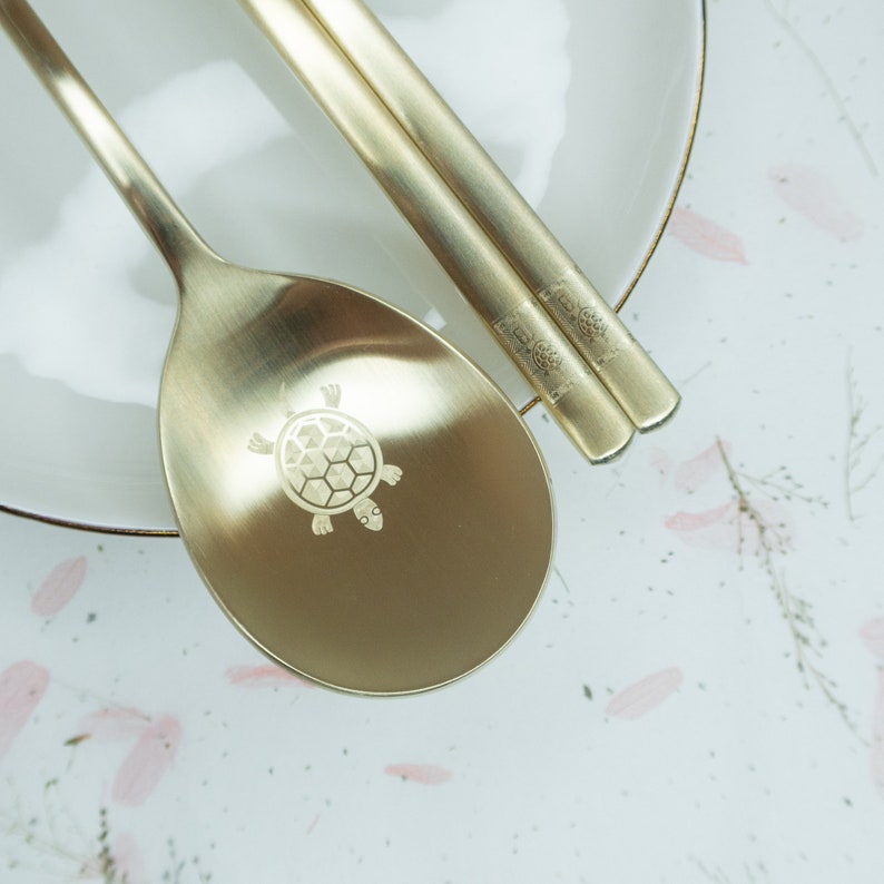 Gold Sea Turtle Design Korean Chopsticks and Spoon/made in | Etsy