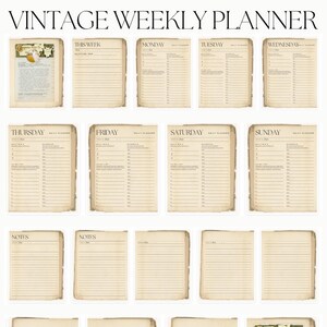 Weekly Printable Planner With Notes Vintage Academia Old Book Junk ...
