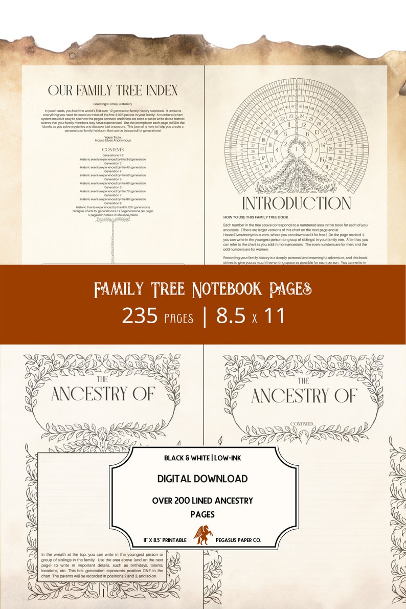 Ancestry Planner Pages Family Tree Notebook Binder Inserts for Low Ink ...