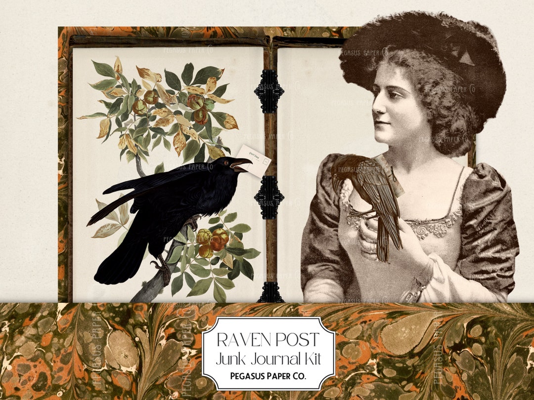 Junk Journal Kit Printable RAVEN POST With Ephemera Gift Cards and ...