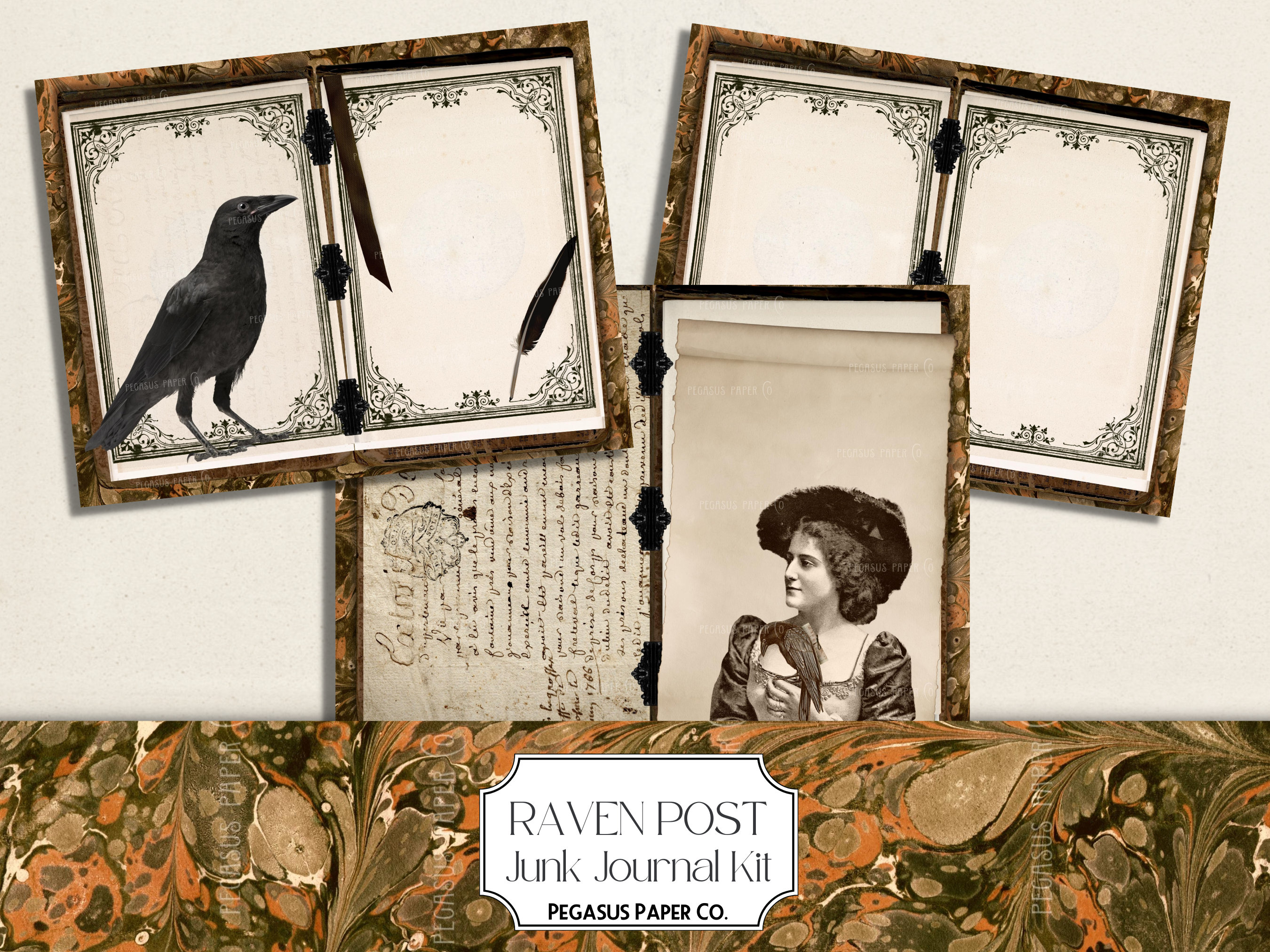 Junk Journal Kit Printable RAVEN POST With Ephemera Gift Cards and ...