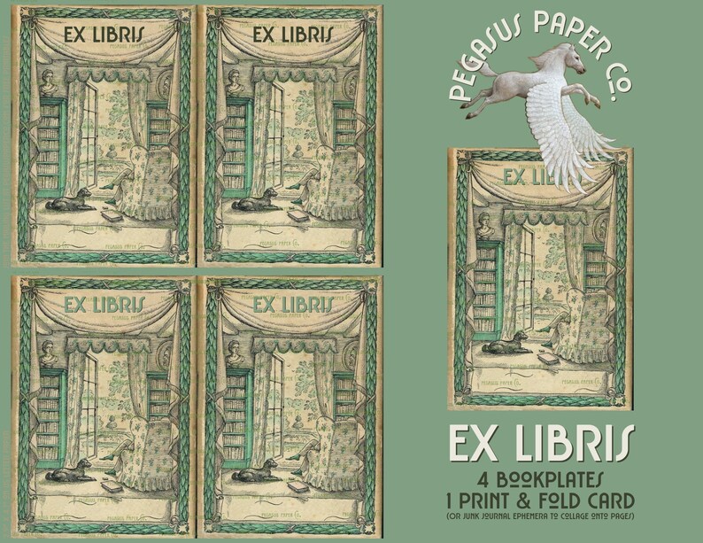 Ex Libris Printable of a Person Reading in an Armchair With a Puppy ...