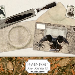 Junk Journal Kit Printable RAVEN POST With Ephemera Gift Cards and ...