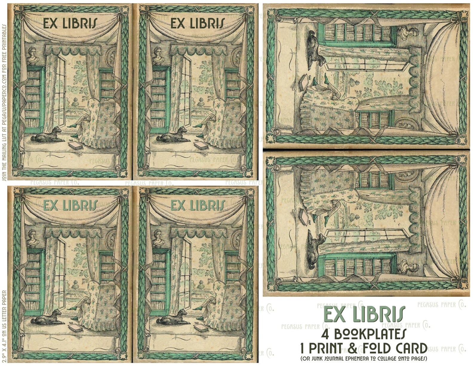 Ex Libris Printable of a Person Reading in an Armchair With a Puppy ...