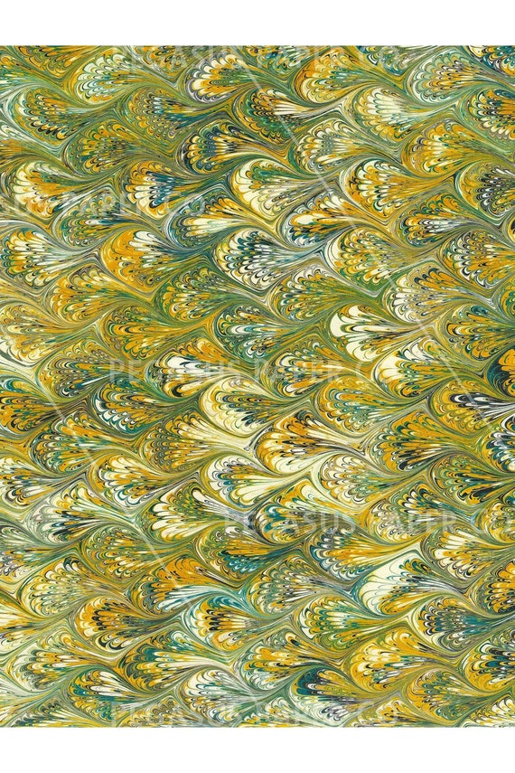 Handmade Marbled Paper for Bookbinding Green and Yellow | Etsy