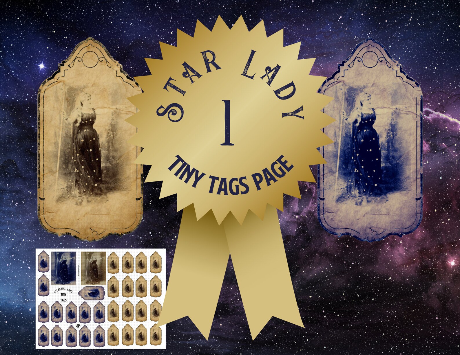 Tiny Star Lady Tags for a Celestial Junk Journal | Etsy