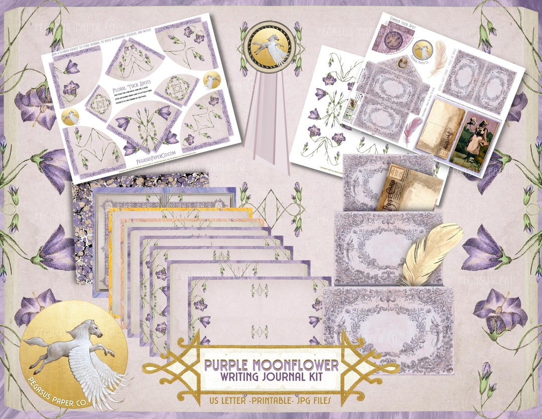 Purple Moonflower Writing Journal Pages and Ephemera for Junk ...