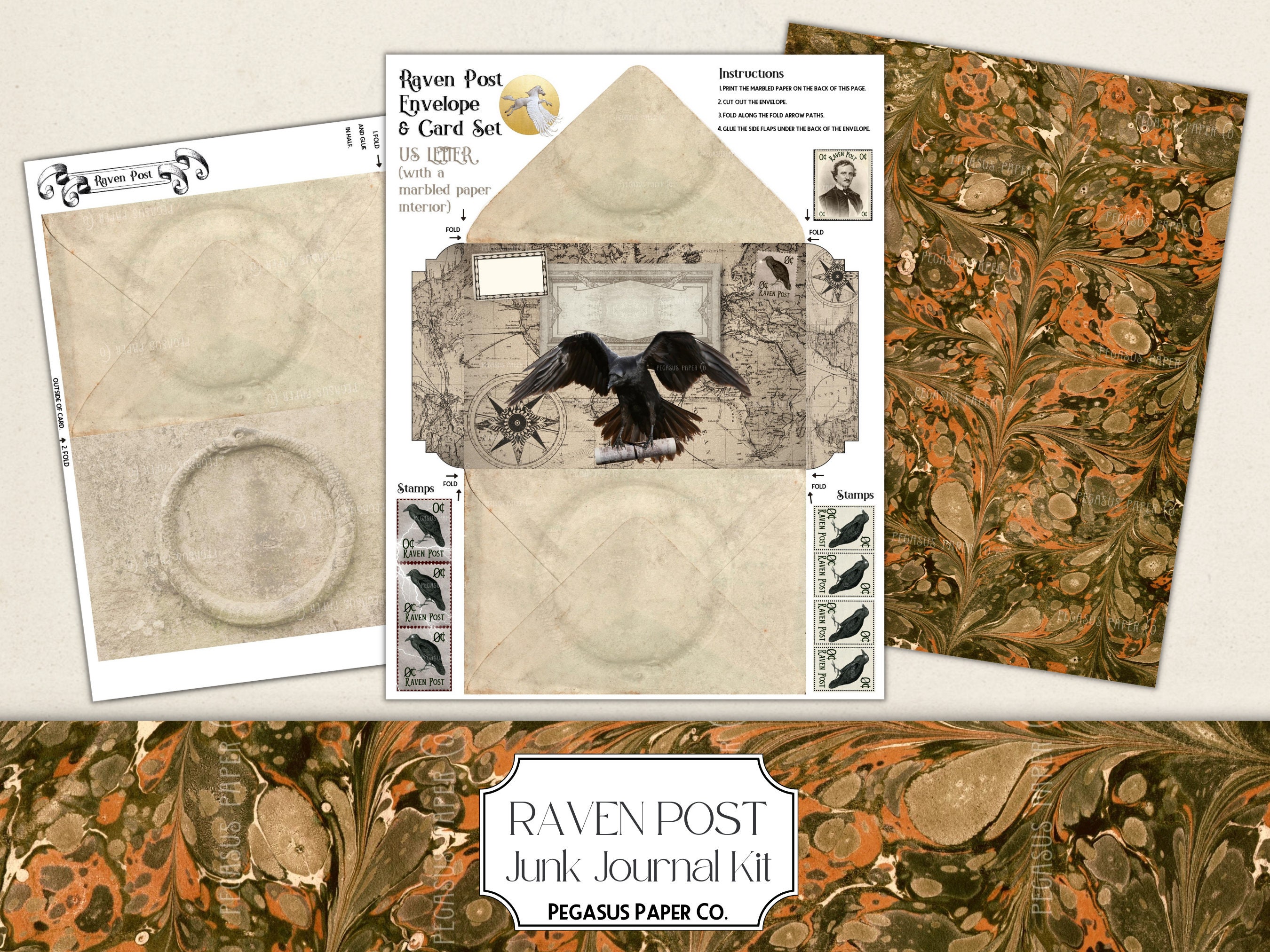 Junk Journal Kit Printable RAVEN POST With Ephemera Gift Cards - Etsy