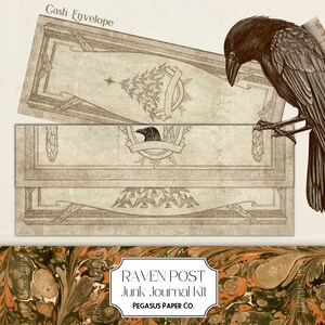 Junk Journal Kit Printable RAVEN POST With Ephemera Gift Cards and ...