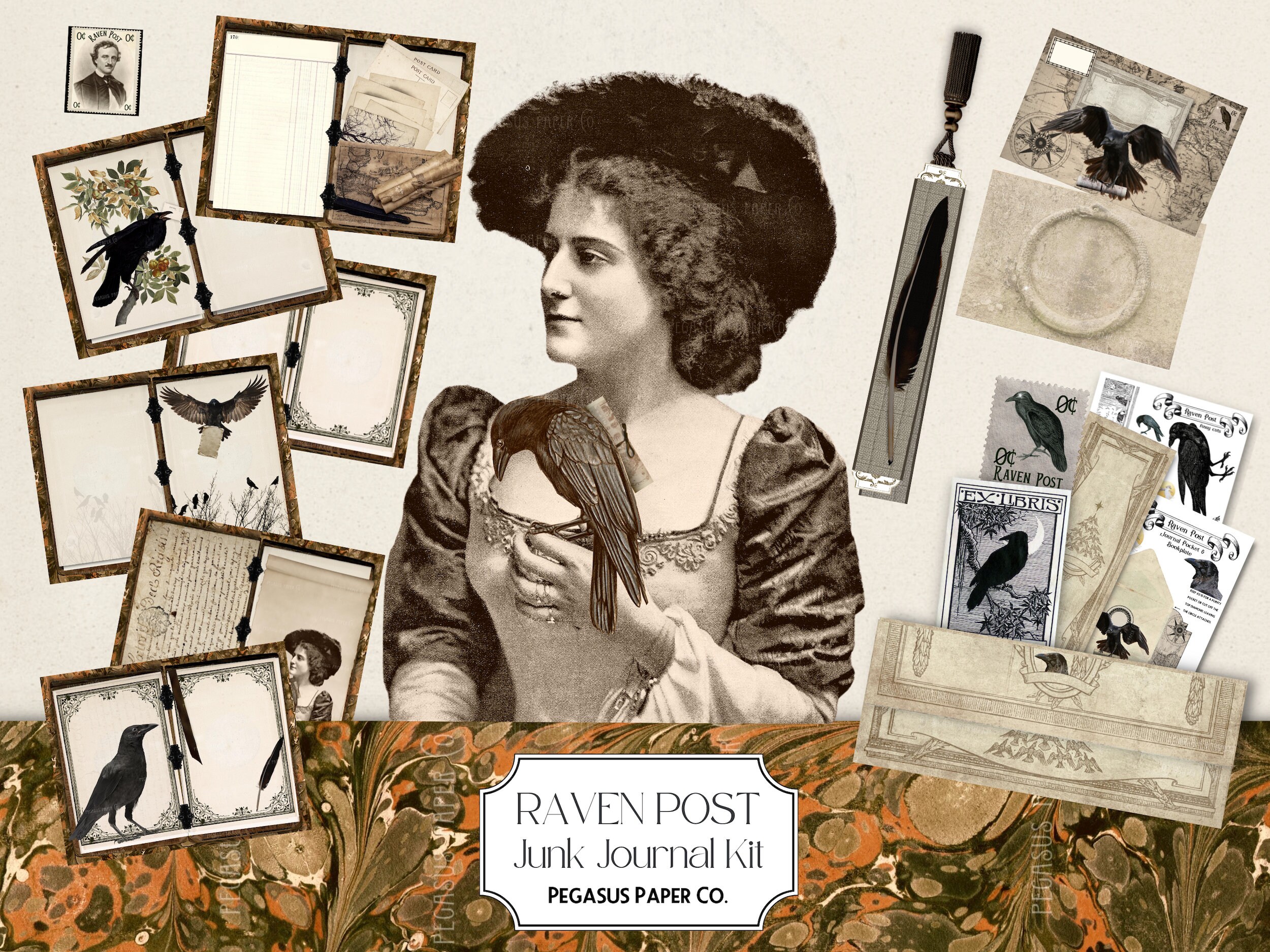 Junk Journal Kit Printable RAVEN POST With Ephemera Gift Cards - Etsy