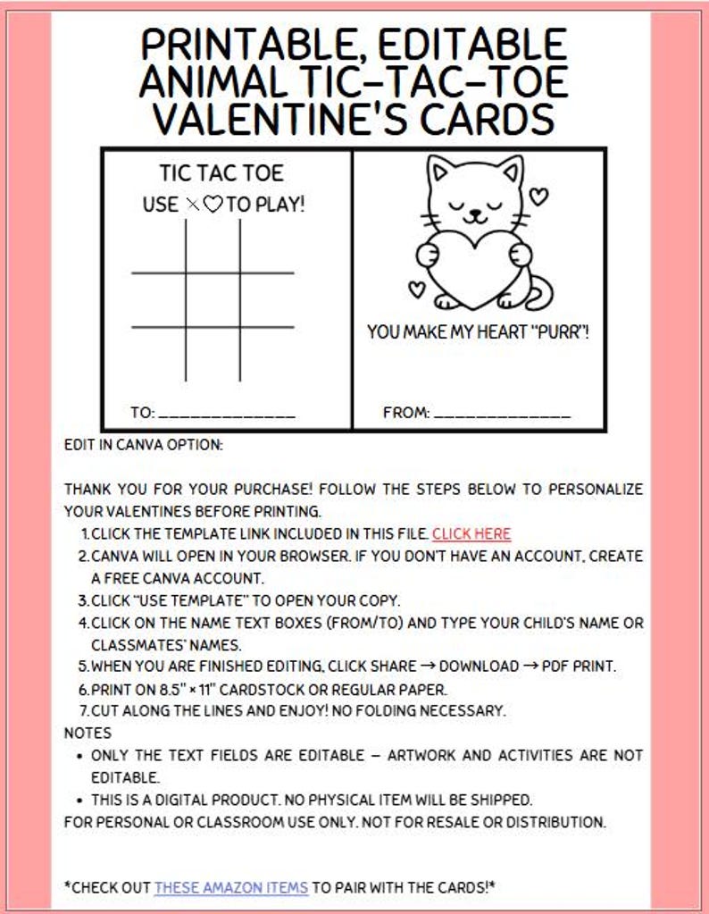 Animal Tic-tac-toe Valentine Cards, Coloring Activity (printable ...