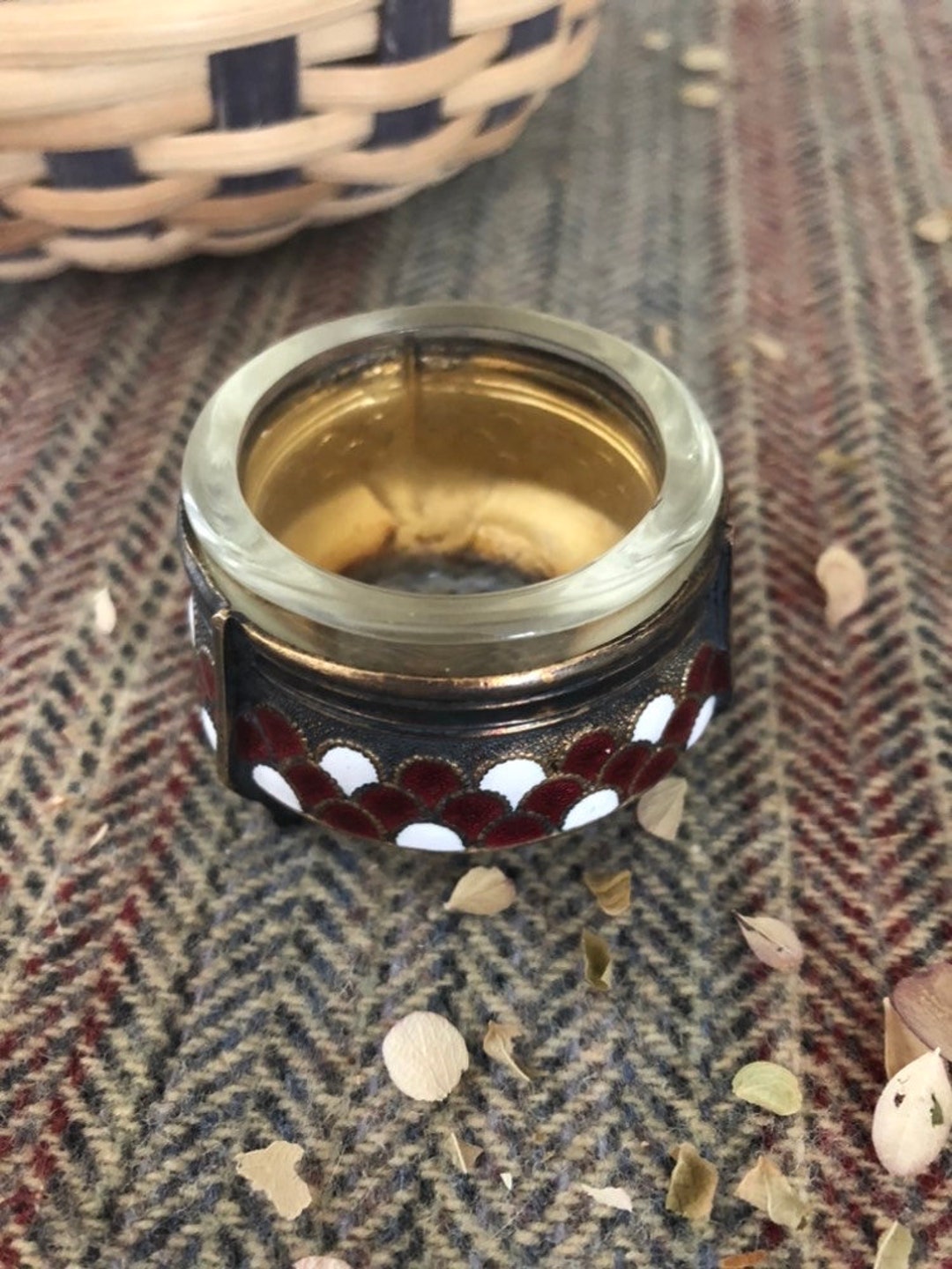 Vintage Russian Salt Cellar hommet, Melchior Metal, Enamel & Glass ...