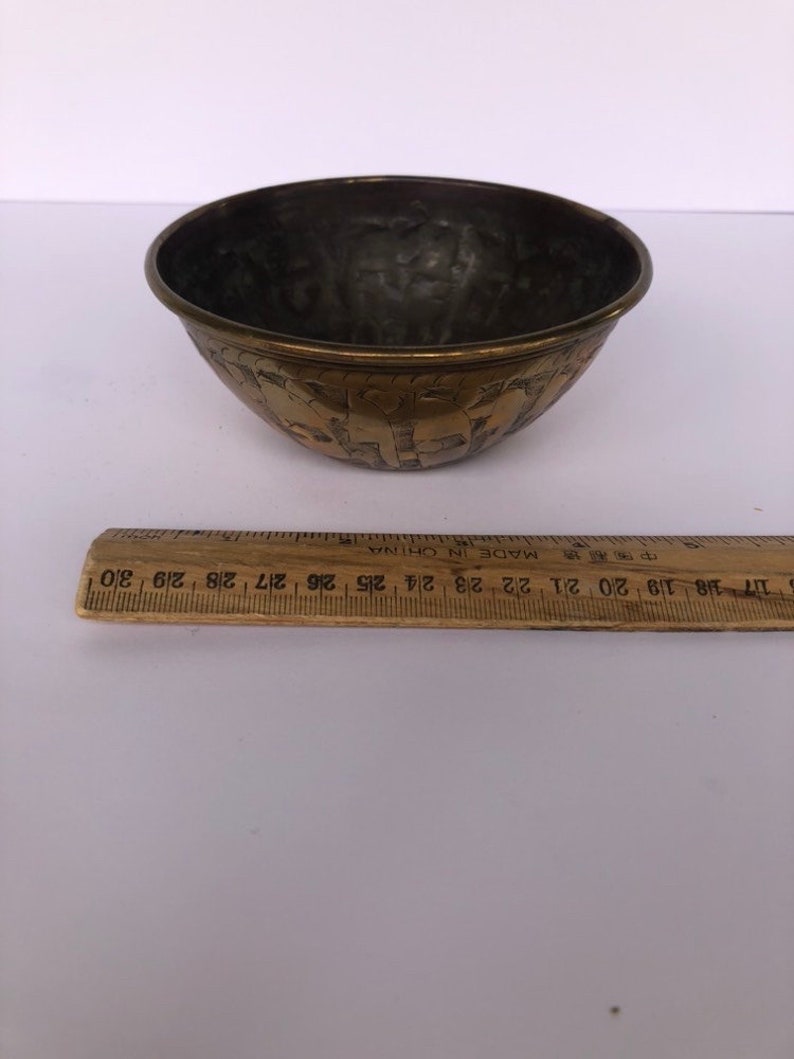 Vintage Middle Eastern Repousse Brass Bowl W/hebrew Script and Figure ...