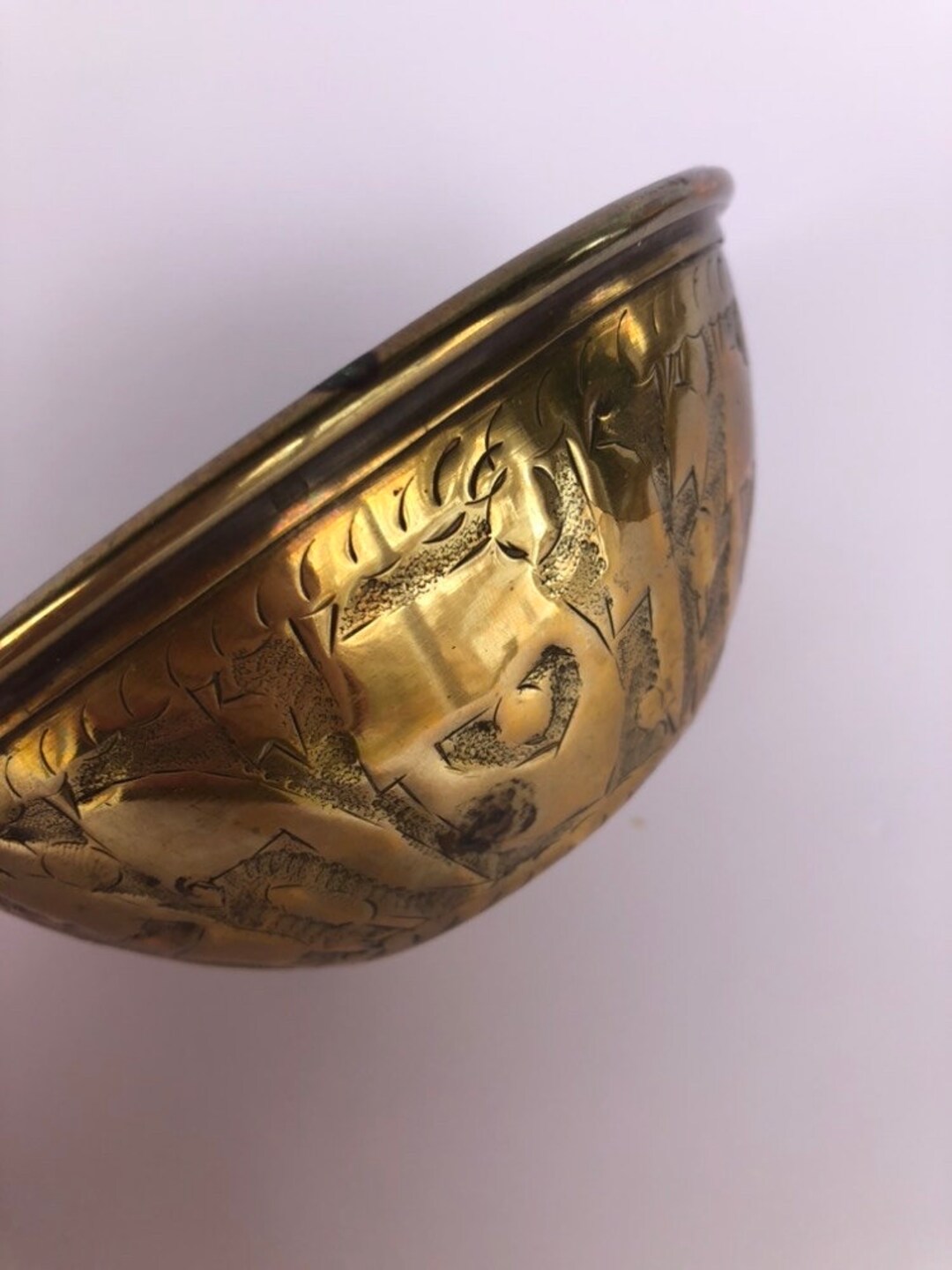Vintage Middle Eastern Repousse Brass Bowl W/hebrew Script and Figure ...