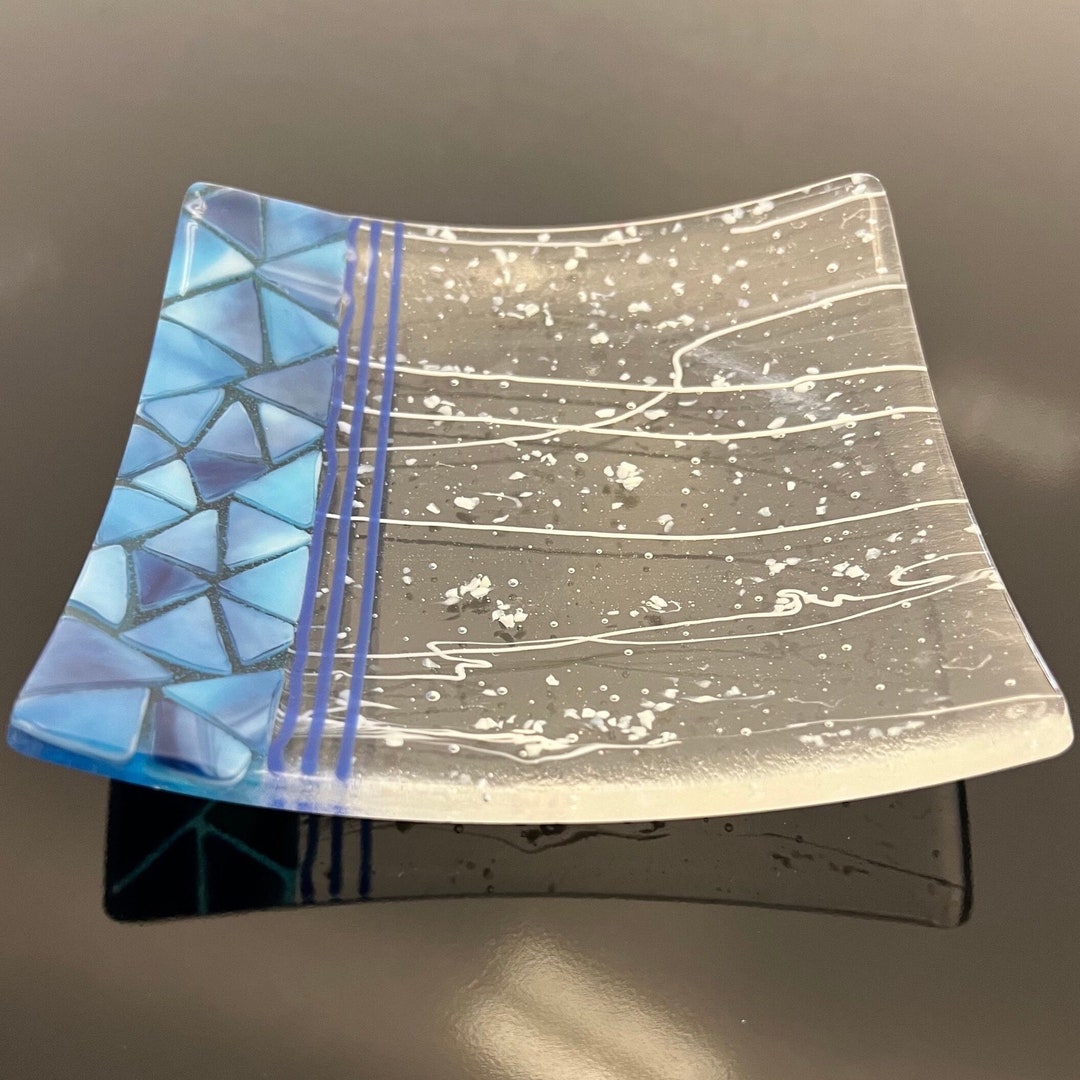 Handmade Fused Glass Art Dish- Mosaic Style, Abstract Plate for ...