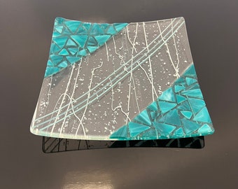 Handmade Fused Glass Art Dish Mosaic Style, Abstract Plate for ...