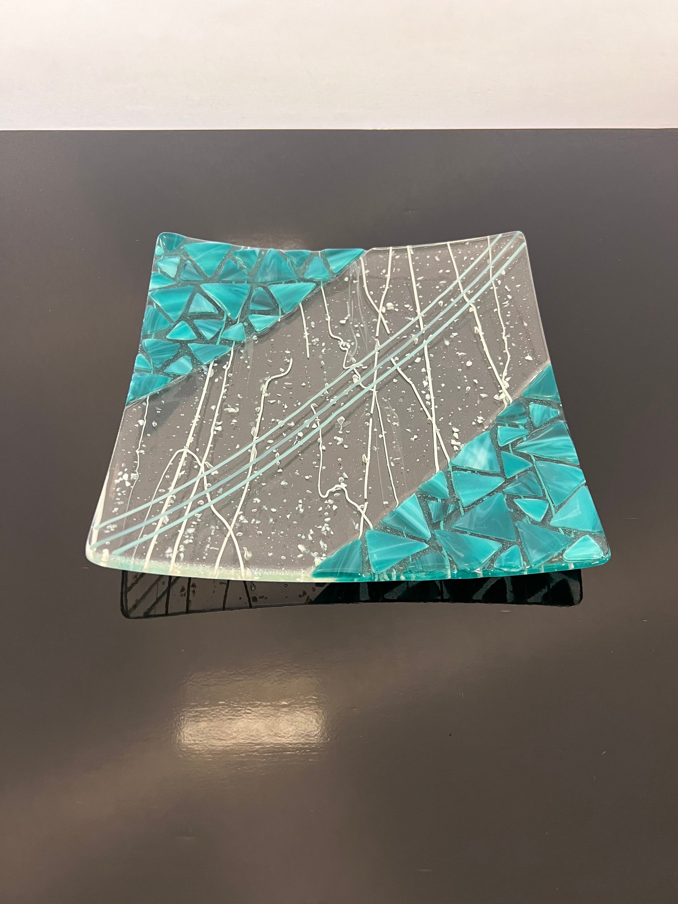 Handmade Fused Glass Art Dish- Mosaic Style, Abstract Plate for ...