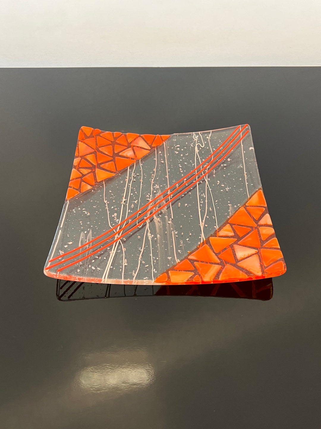 Handmade Fused Glass Art Dish- Mosaic Style, Abstract Plate for ...