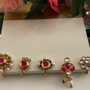 Beautiful Gold Plated Clip on Nose Pins Gold Plated Pearl Nose Rings ...