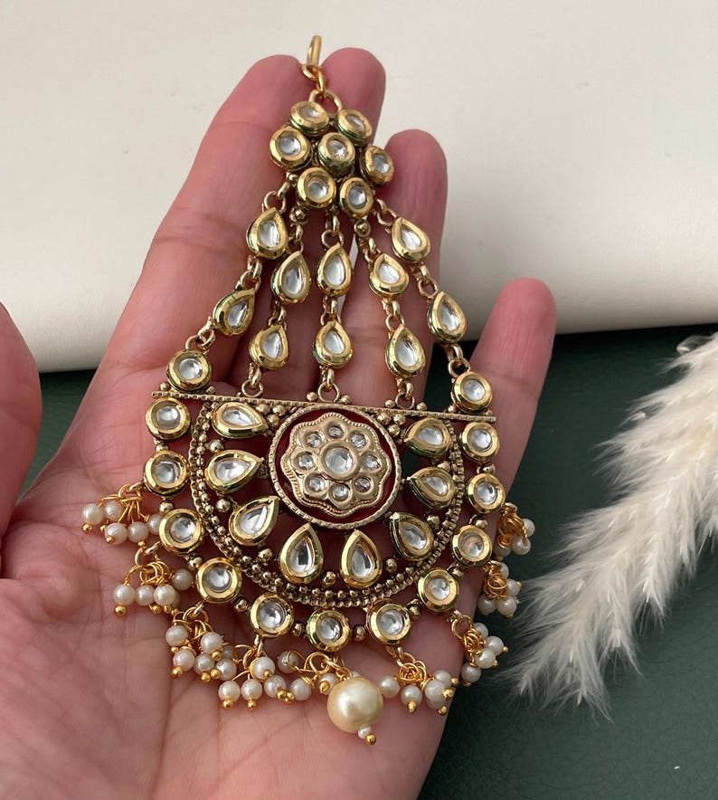 Gold Plated Kundan Pasa Jhoomar Hair Accessory for Brides - Etsy
