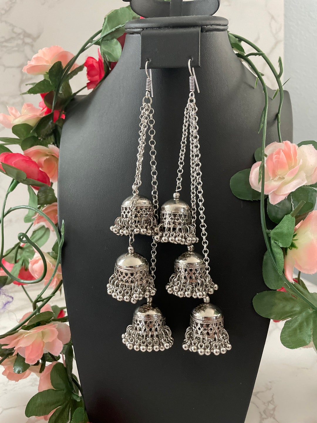 Extra Long Oxidized Earrings Long Jhumke Statement Earrings Oxidised ...